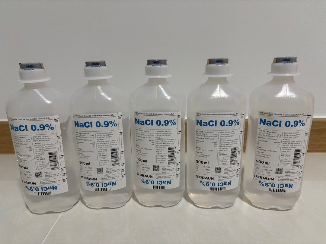 5 bottles 500 ml NaCl 0.9% BRAUN, Health & Nutrition, Medical Supplies ...
