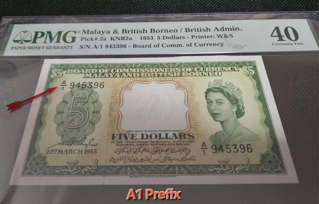 A1 Prefix 5 Dollar Malaya & British Borneo/British Admin(1953) Graded PMG40, Hobbies & Toys ...