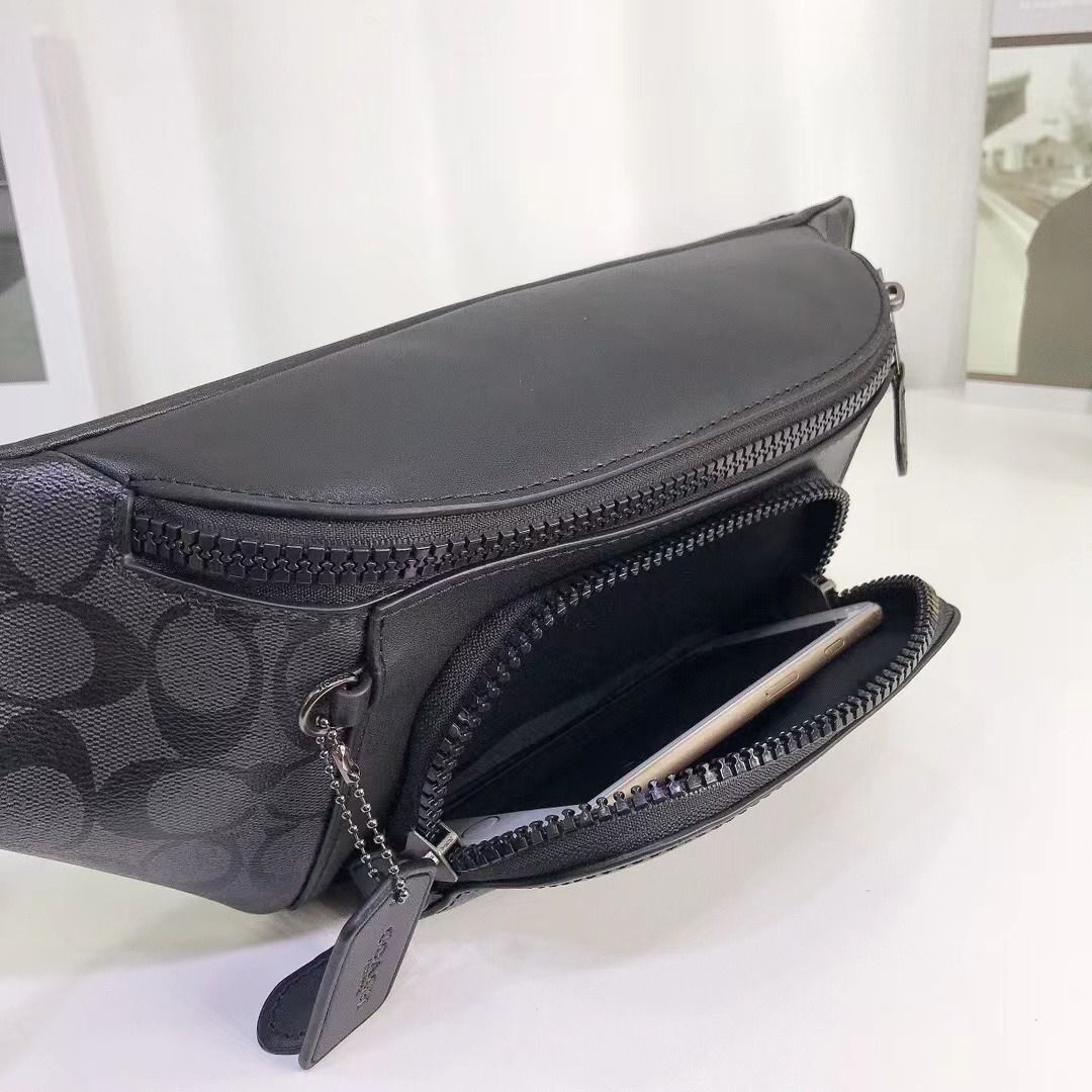 Coach Track Belt Bag In Signature Canvas - Black, Men's Fashion, Bags ...
