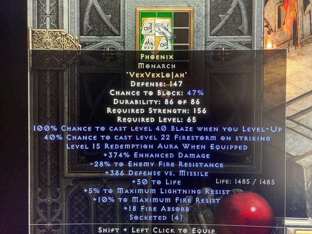D2R non ladder Phoenix Monarch Max Lvl 15 Redemption Aura, Video Gaming ...