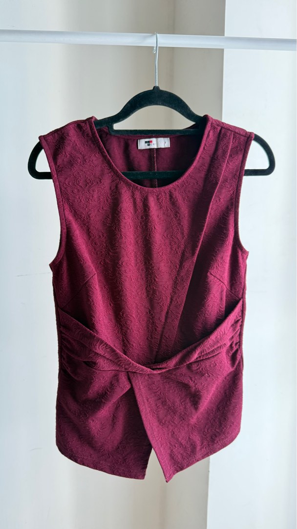 deep red semi formal top, Women's Fashion, Tops, Blouses on Carousell