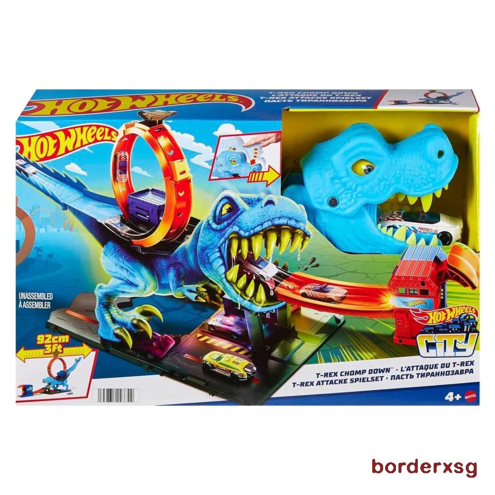 Hot Wheels City Track Set with 1 Toy Car, Race Through a Giant Loop to Defeat a Big Dinosaur, T ...
