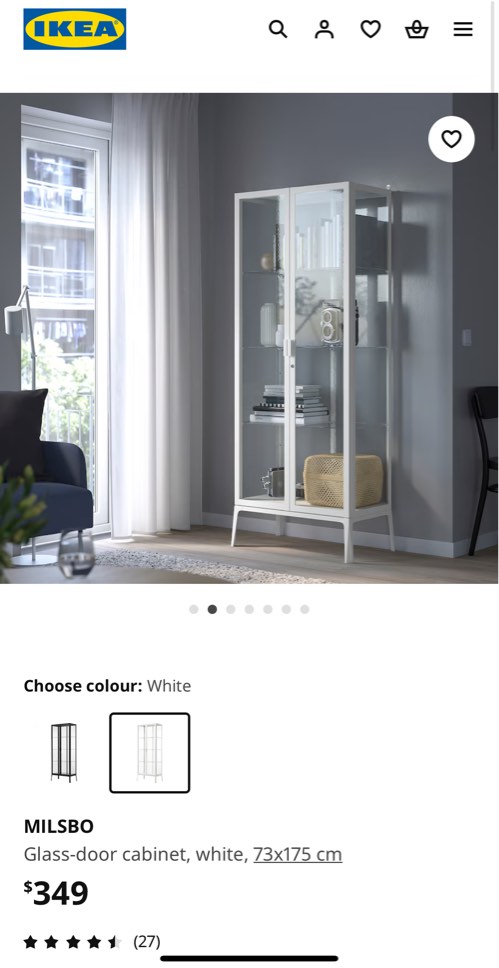 Ikea Milsbo White display cabinet with light and lock, Furniture & Home ...
