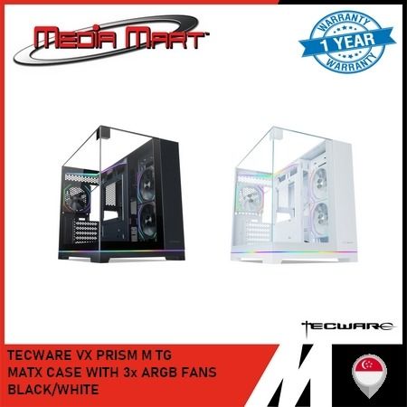 [INSTOCK] TECWARE VX PRISM M TG MATX CASE W/ 3X ARGB FANS (BLACK/WHITE ...