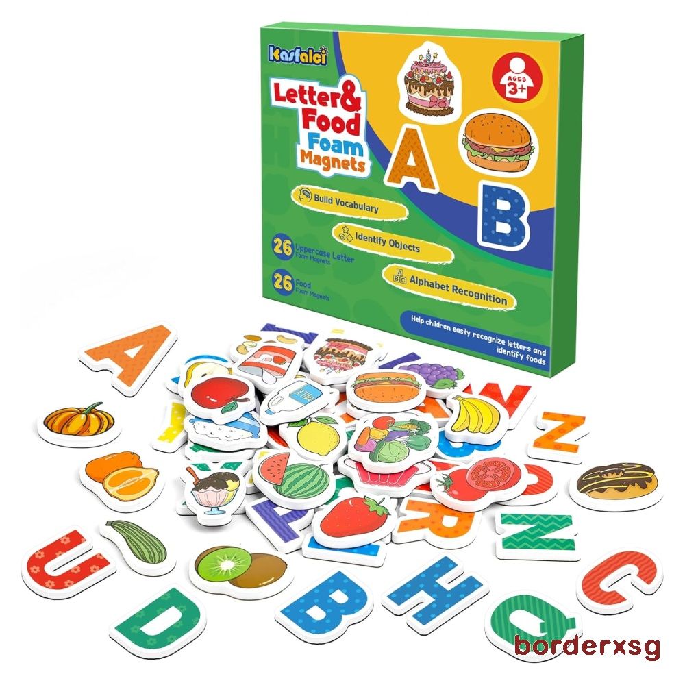 Kasfalci Magnetic Letters and Foods,52 Foam Objects,Refrigerator Fridge Magnets for Kids,ABC ...