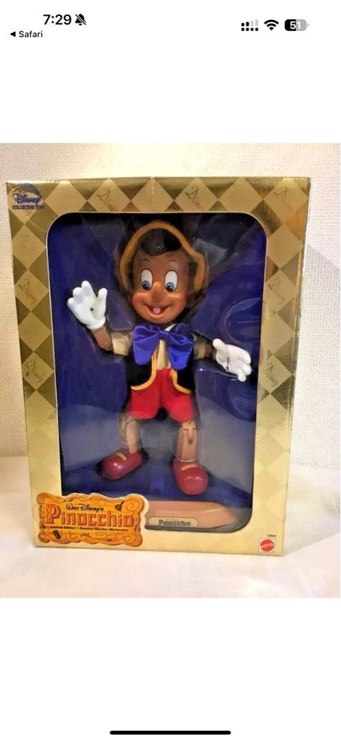 Mattel Disney Pinocchio Marionette Genuine Wood Figure Limited Edition