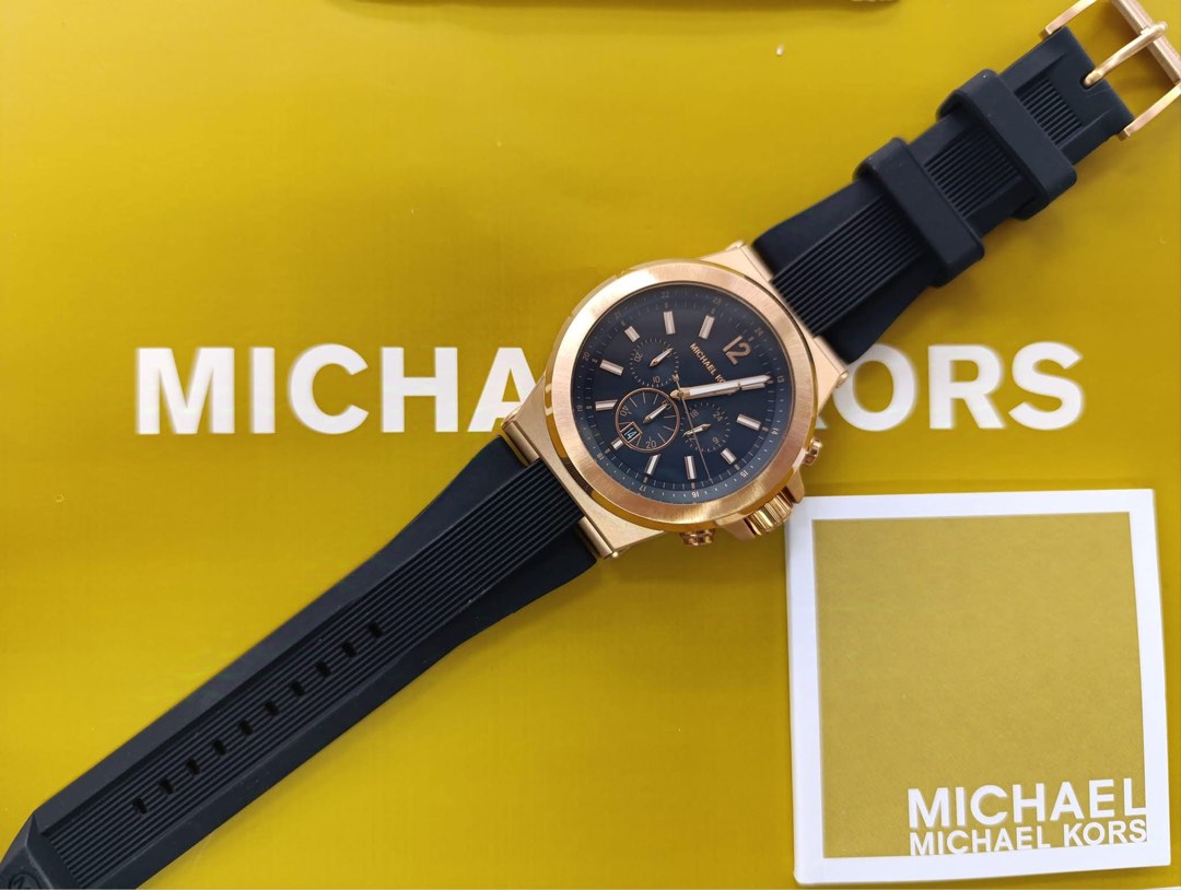MK DYLAN ROSEGOLD BLACK DIAL RUBEER STRAP OVERSIZED AUTHENTIC WATCH ...