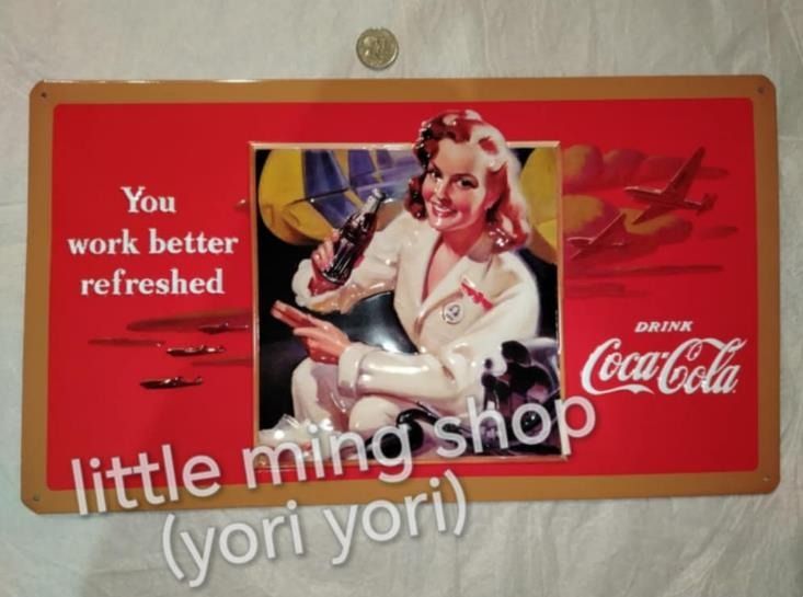 Original Coca Cola Coke Embossed You Work Better Refresh Tin Frame ...