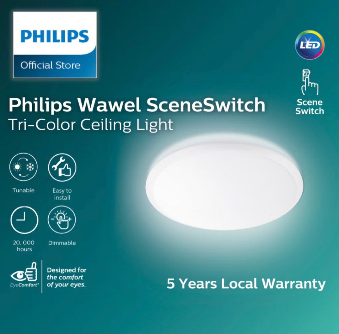 Philips LED Ceiling Light Wawel 20W Multiple Settings (Warm white, Cool ...