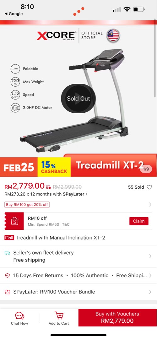 XCORE Treadmill XT-2, Sports Equipment, Exercise & Fitness, Cardio ...
