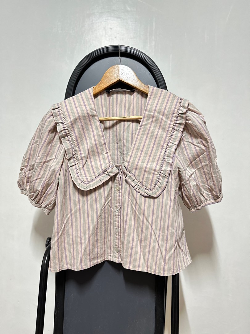 Zara collared top, Women's Fashion, Tops, Blouses on Carousell