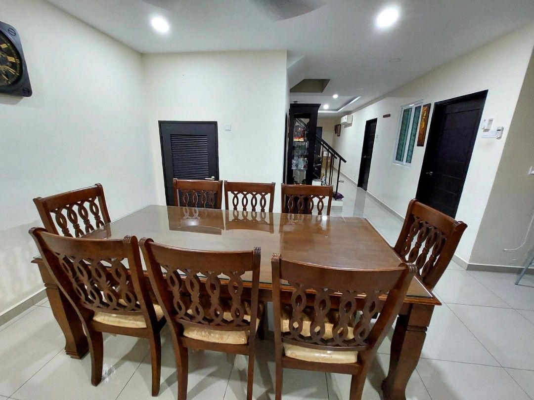 8 seater Dining Table with FREE tempered glass, Furniture & Home Living ...
