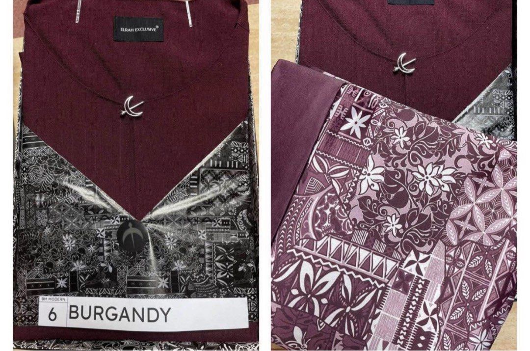BAJU MELAYU TELUK BELANGA MODERN BY ELRAH 2025 (BURGUNDY), Men's ...