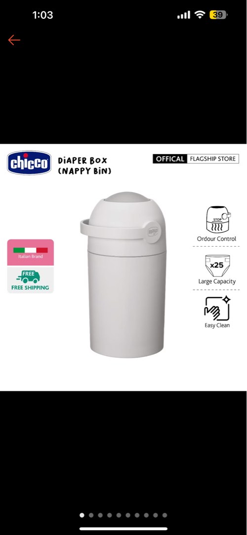 (BNIB) Chicco Diaper Box (Nappy Bin) in White, Babies & Kids, Bathing ...