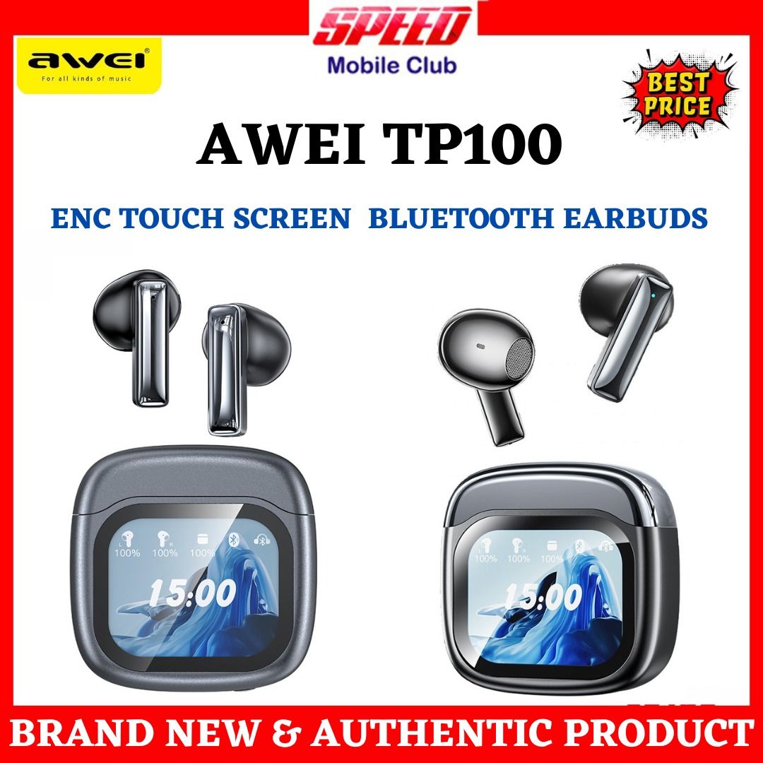 Brand New Awei TP100 Bluetooth Earphone With Smart Screen Noise Cancelling Earbuds | Same Day ...