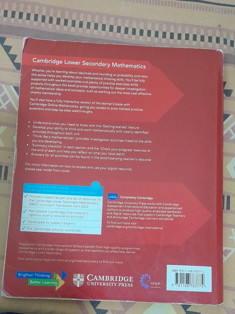 Cambridge Lower Secondary Mathematics Learner's Book 9 with Digital Access ISBN: 9781108783774 ...