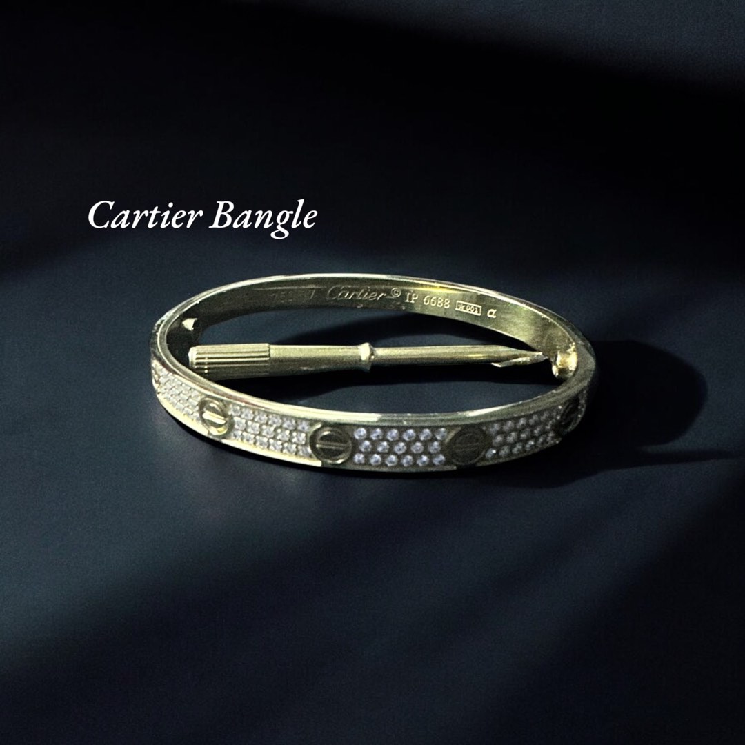 SALE!! Gold Cartier Bangle Luxurious crystals with markings (Japan ...