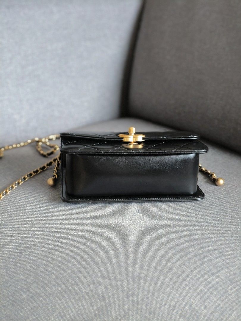 Chanel Perfect Fit Small 19cm Double Pearl Crush Adjustable Chain Black ...