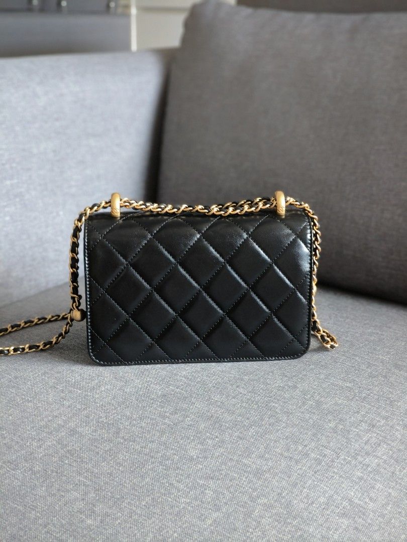 Chanel Perfect Fit Small 19cm Double Pearl Crush Adjustable Chain Black ...