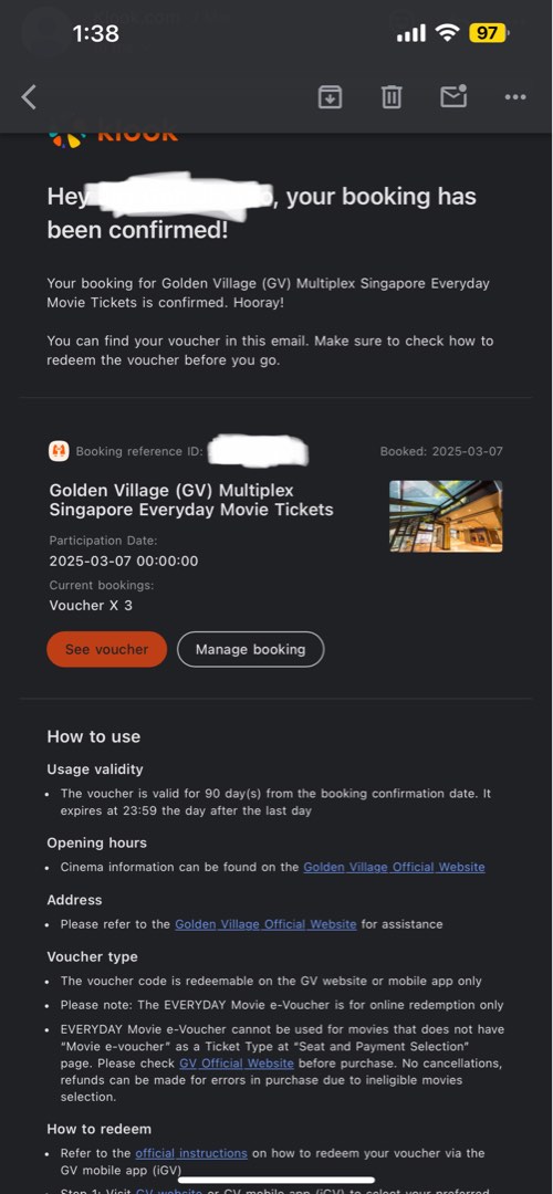 Cheap 3X Golden Village movie ticket Vouchers, Tickets & Vouchers ...