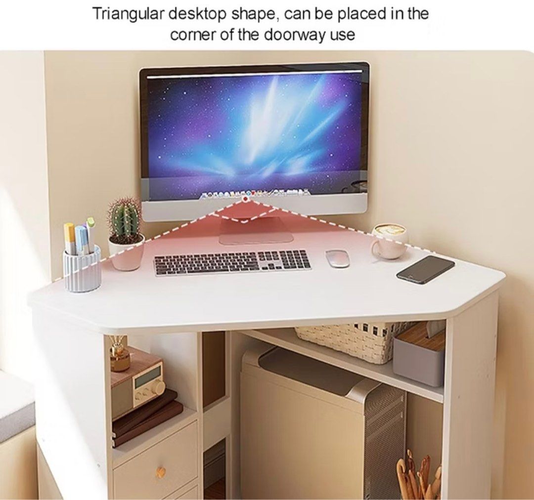 [FREE DELIVERY] Triangular Corner L Shaped Computer Desk Ergonomic ...