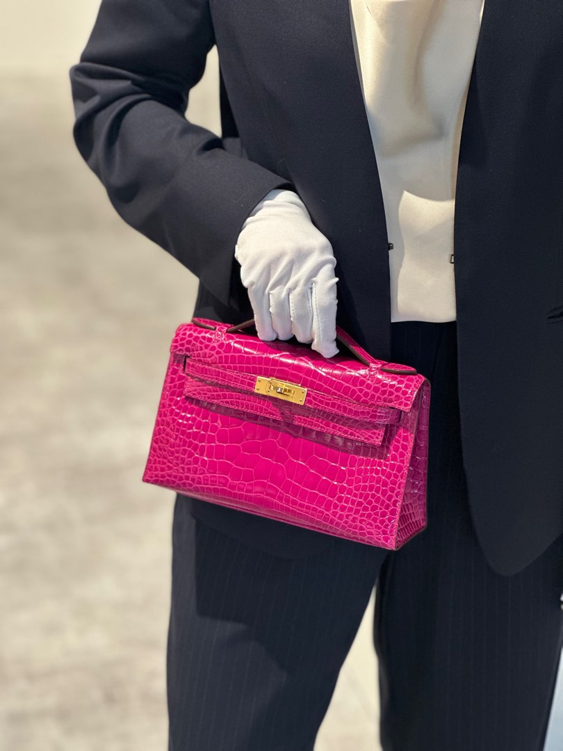 Kelly Pochette Rose Scheherazade Shiny Alligator GHW, Luxury, Bags ...