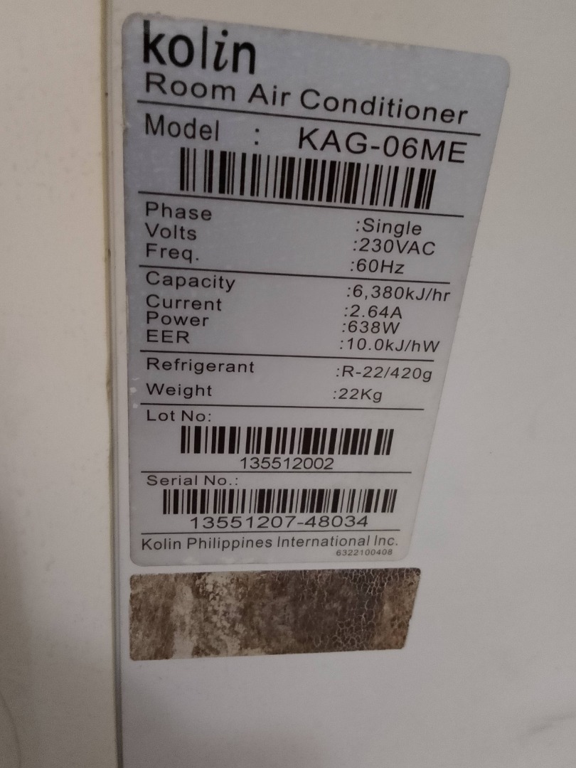 Kolin window type aircon .6hp non-inverter, TV & Home Appliances, Air ...