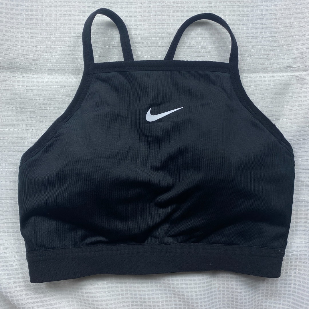 Nike Swoosh Dri-fit High Neck Sports Bra Plane Black, Women's Fashion ...