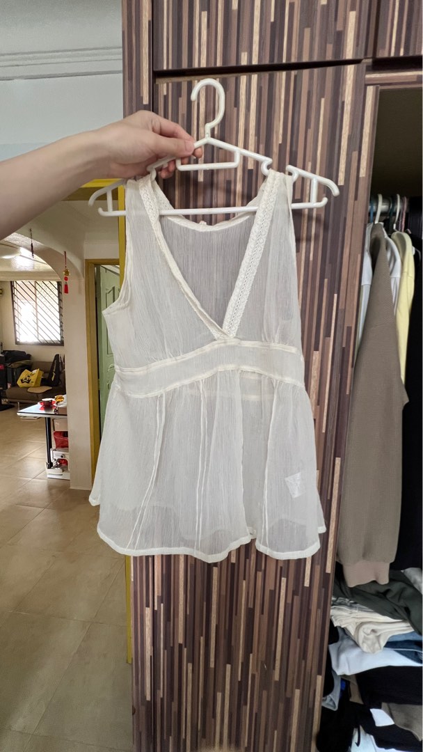 Sheer white lace thrifted top, Women's Fashion, Tops, Sleeveless on ...
