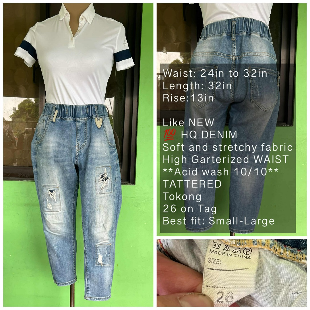 SOFT DENIM TATTERED TOKONG JEANS SMALL- MEDIUM, Women's Fashion ...