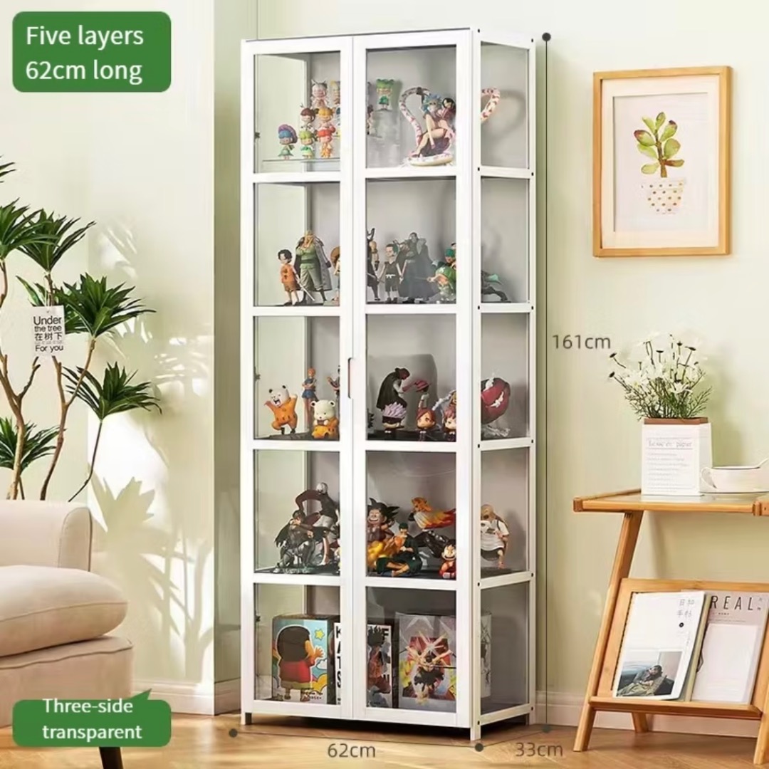 Transparent Display Cabinet With Doors | Five Tier Storage Shelf for ...