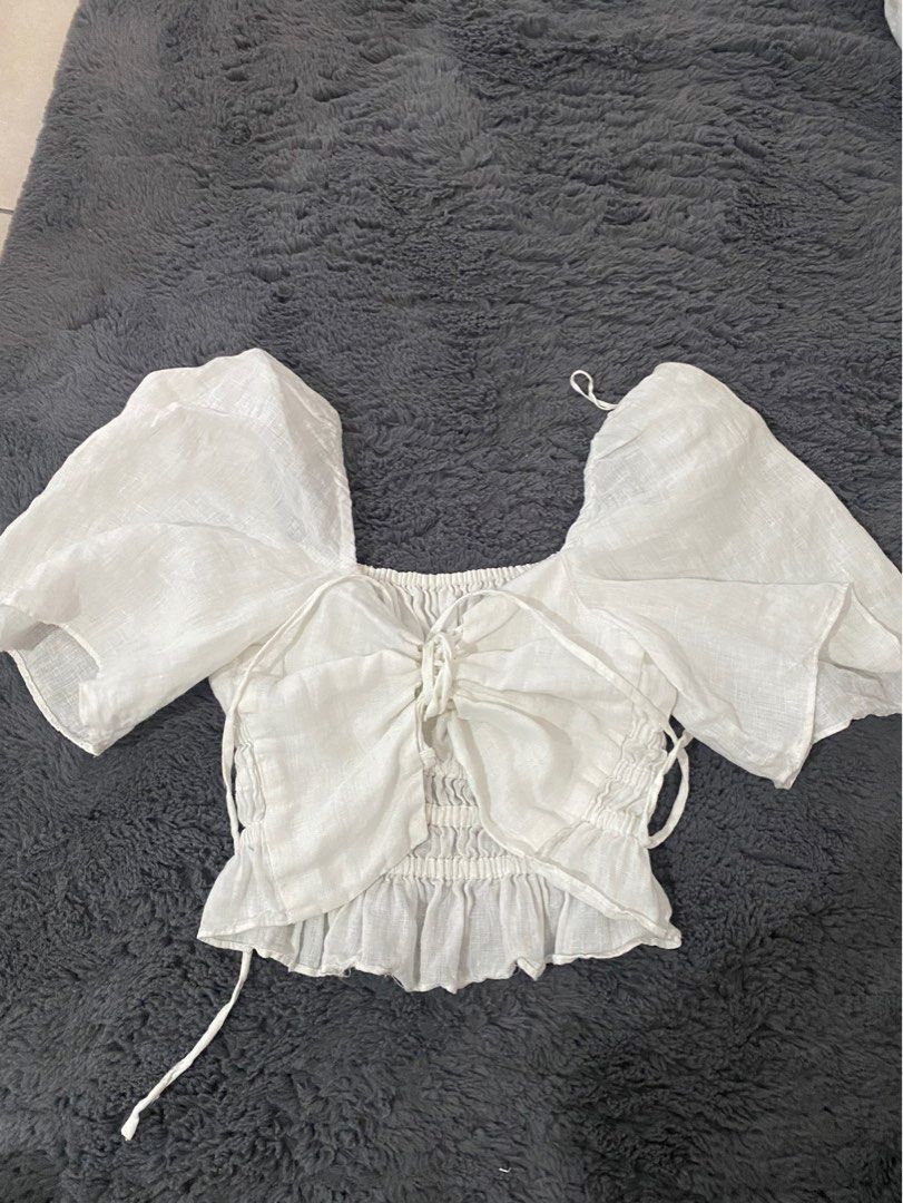 ZARA white cottagecore top, Women's Fashion, Tops, Shirts on Carousell