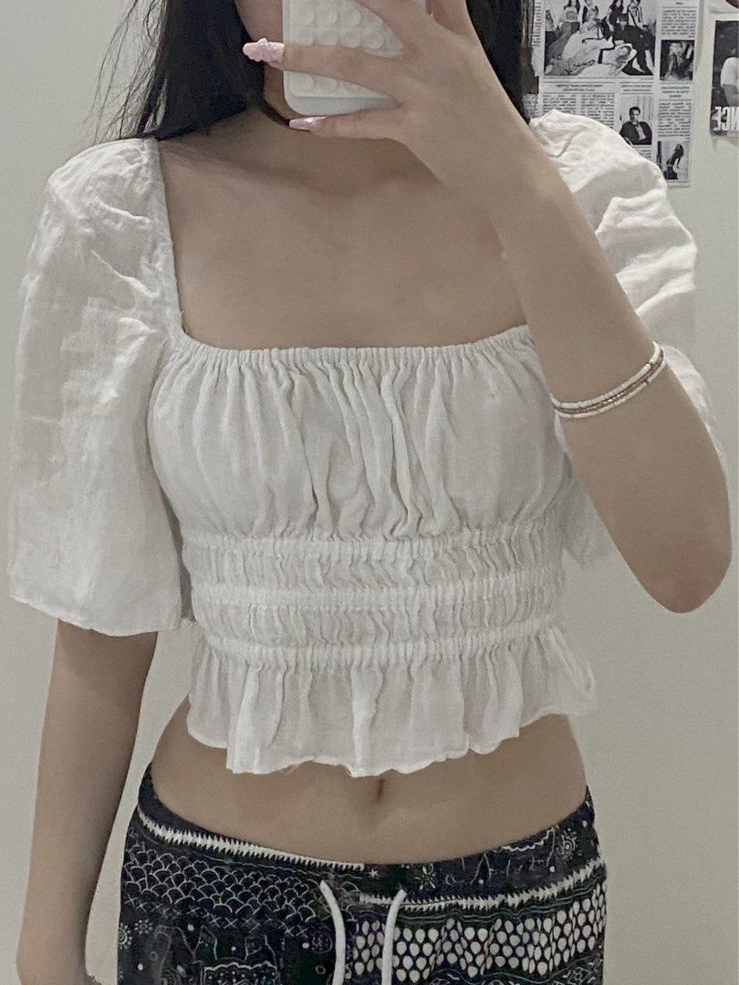 ZARA white cottagecore top, Women's Fashion, Tops, Shirts on Carousell