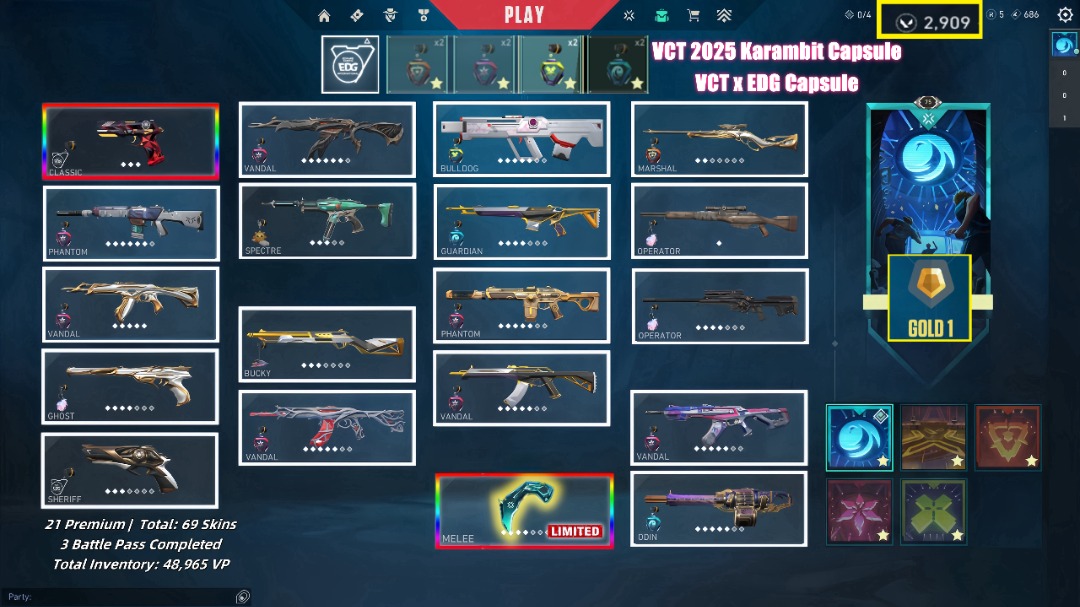 2909VP in 21 VP Skins Valorant Account - VCT Karambit | VCT x EDG ...