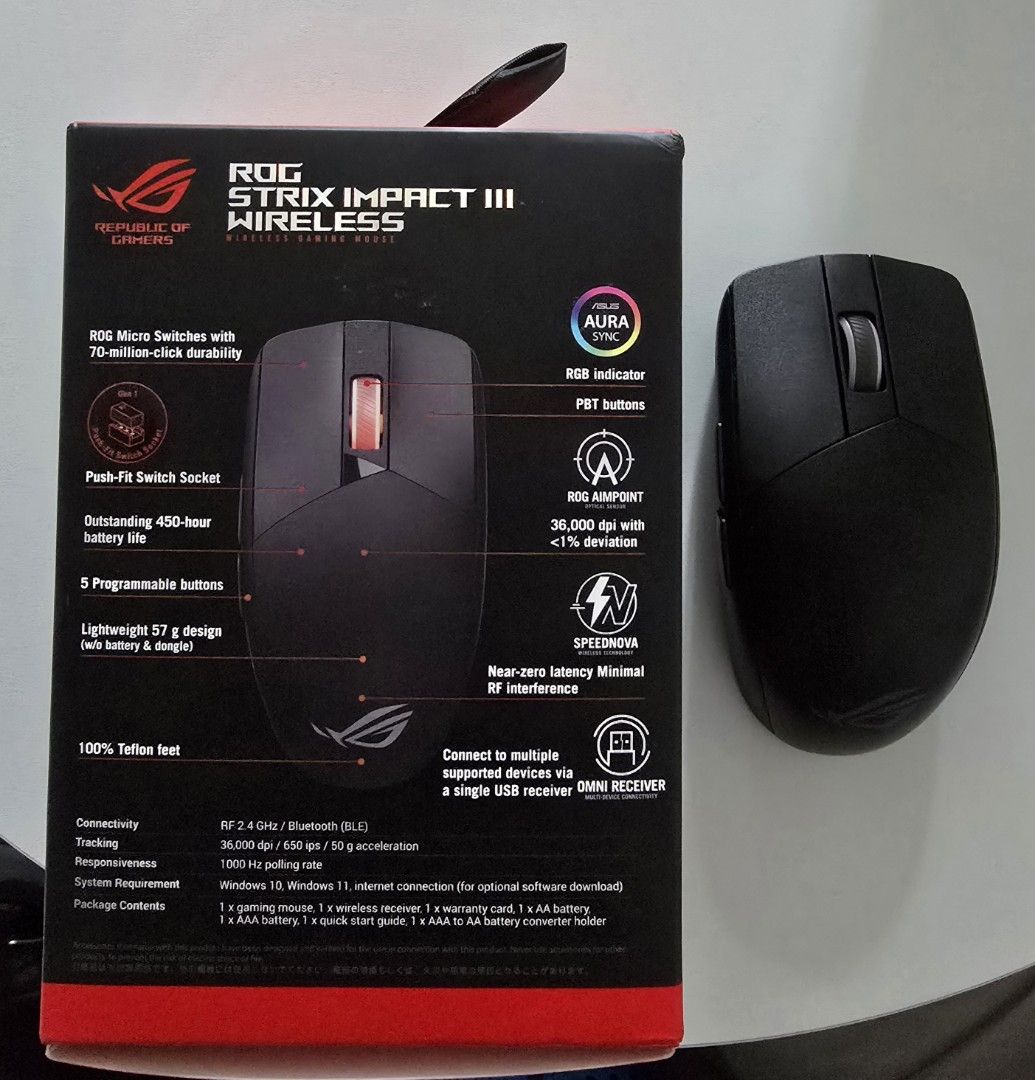 ASUS ROG Strix Impact III Wireless Gaming Mouse SpeedNova AimPoint ...