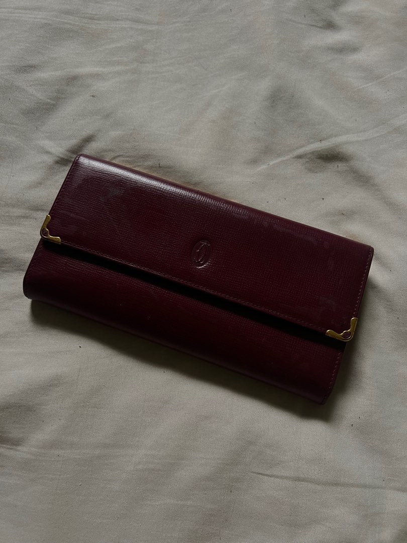 Authentic vintage cartier burgundy long wallet, Women's Fashion, Bags ...