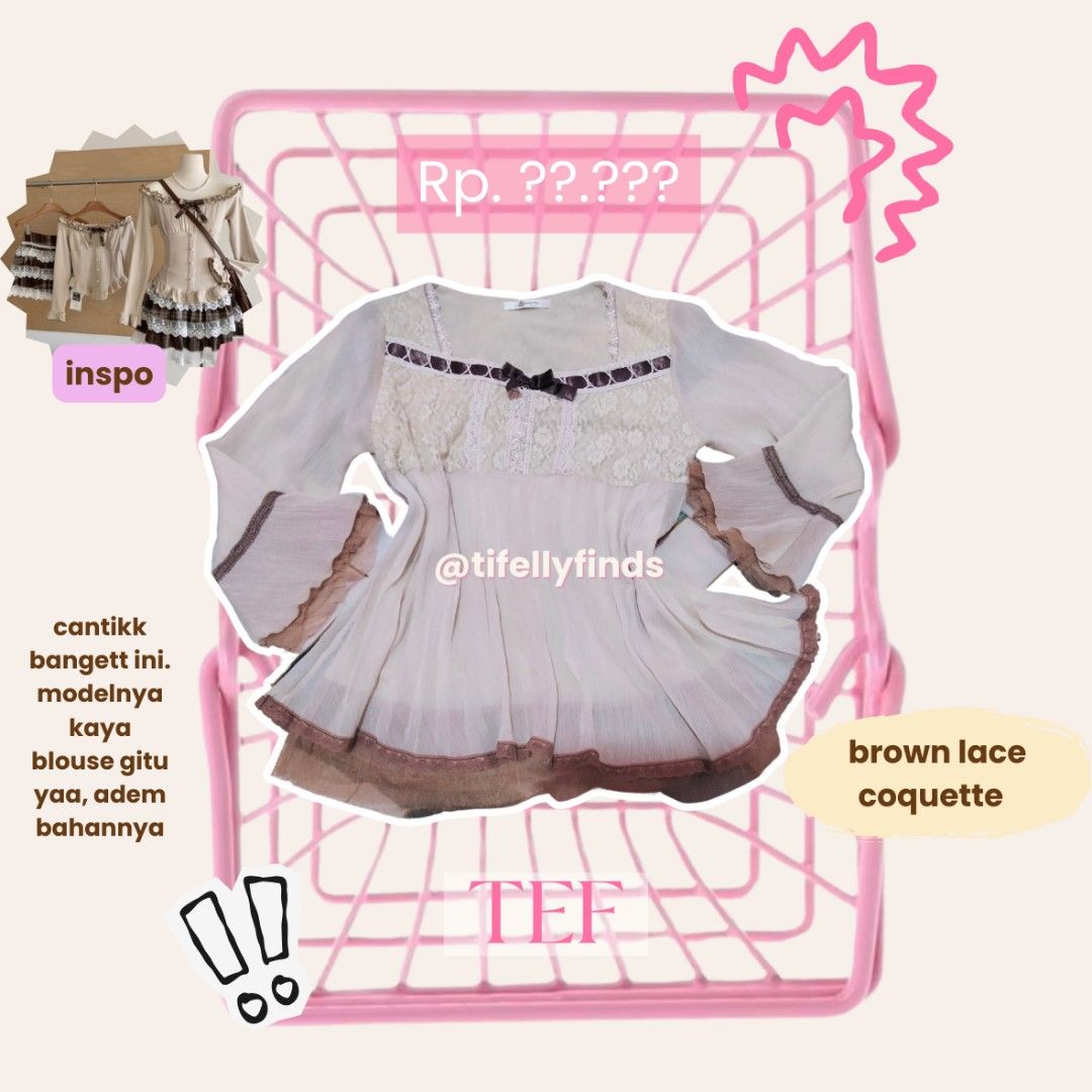 BACA DESK. brown lace coquette milkmaid square top ribbon cutecore ...