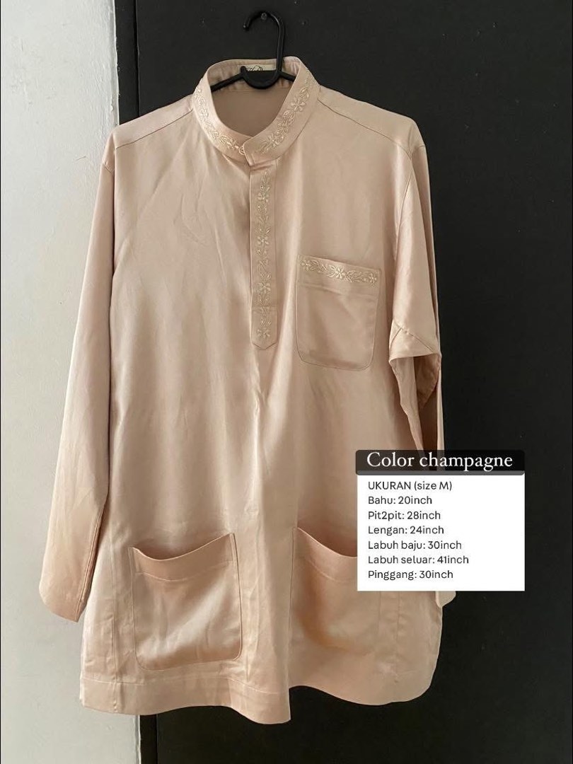 Baju melayu color champagne custom, Men's Fashion, Muslim Wear, Baju ...
