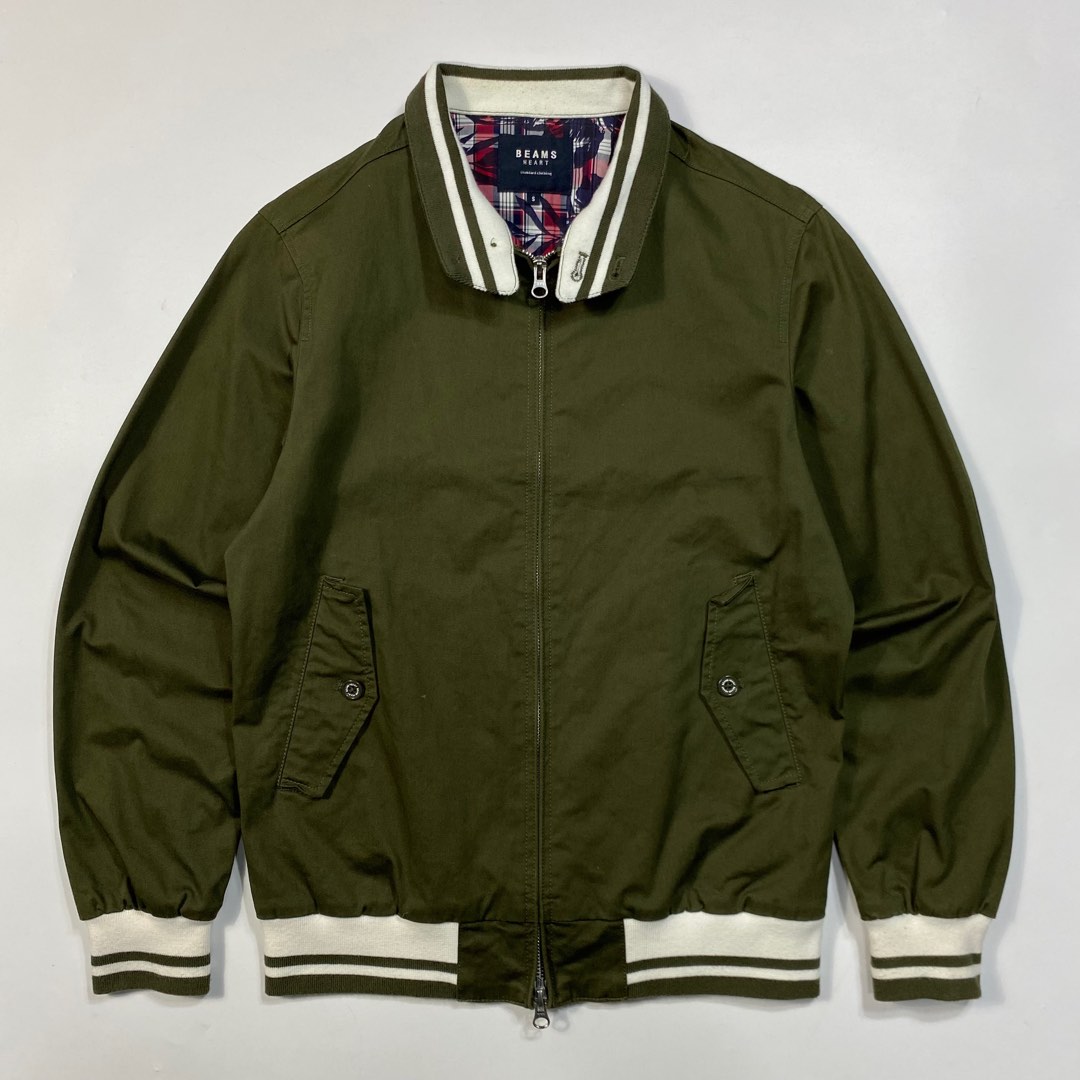 Beams Heart Double Zipper Cuffed Olive Harrington Jacket, Men's Fashion ...