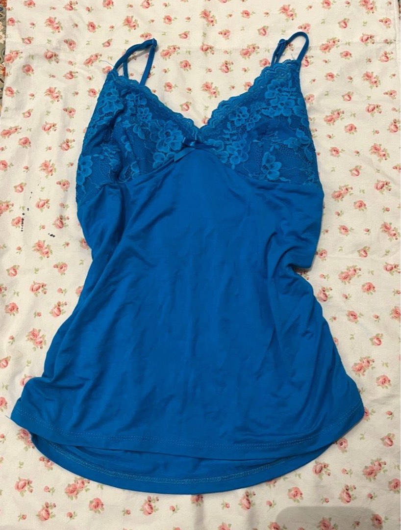 blue laced cami, Women's Fashion, Tops, Other Tops on Carousell