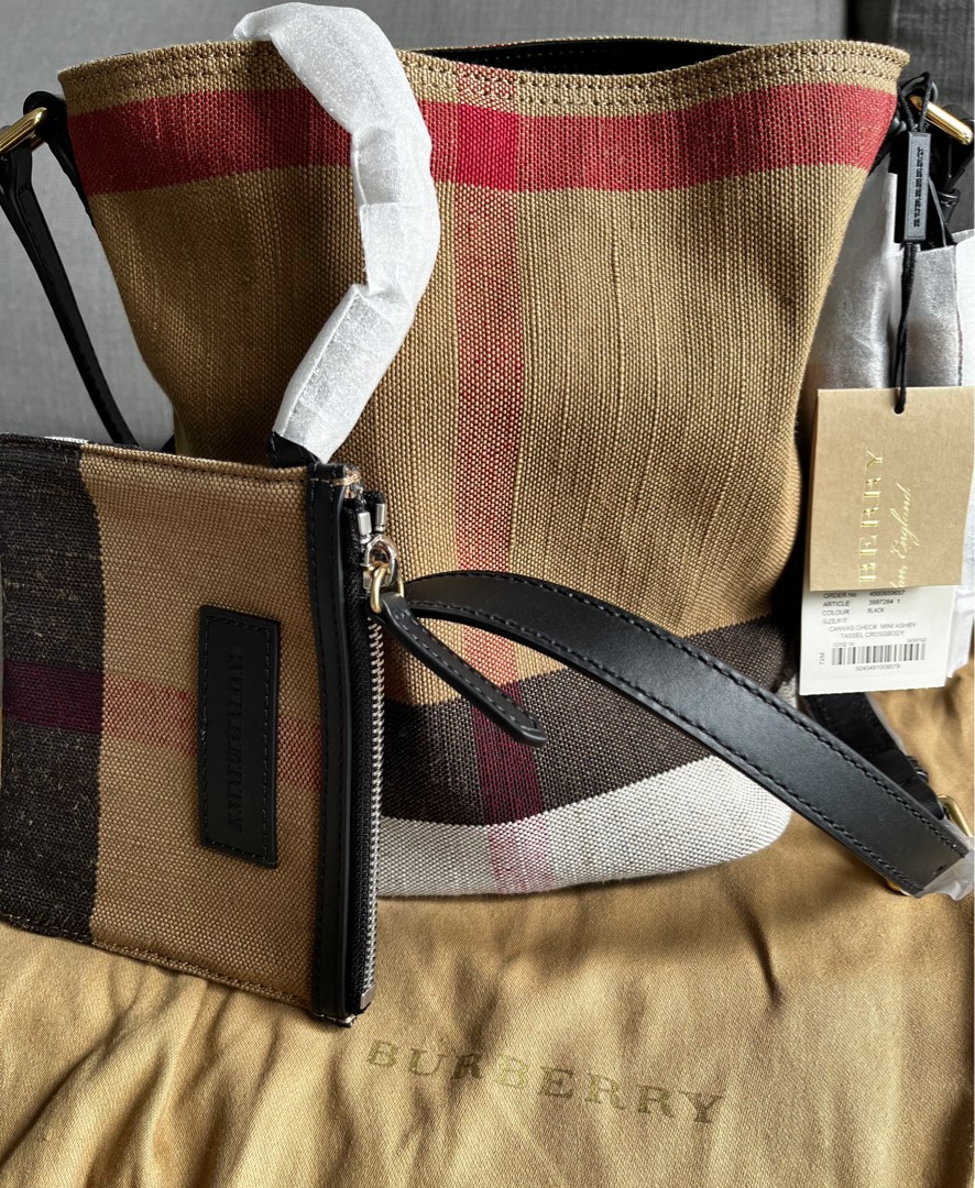 BNWT Burberry Ashby Canvas Check Bucket Bag, Luxury, Bags & Wallets on ...