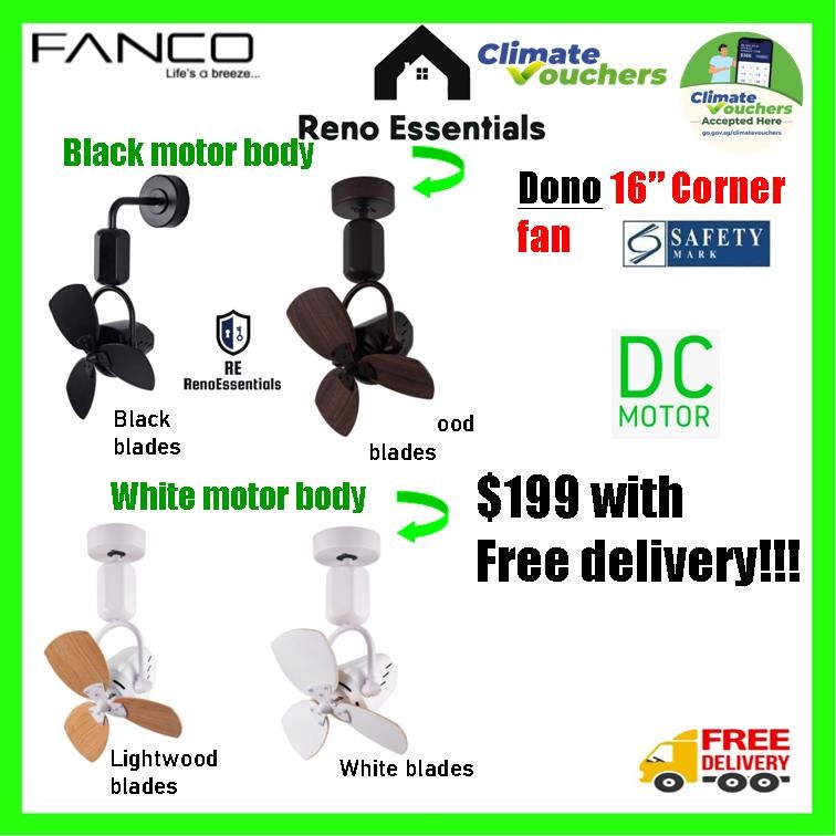 *Climate Voucher* Fanco Dono Corner Fan Wall hung DC Ceiling fan ...