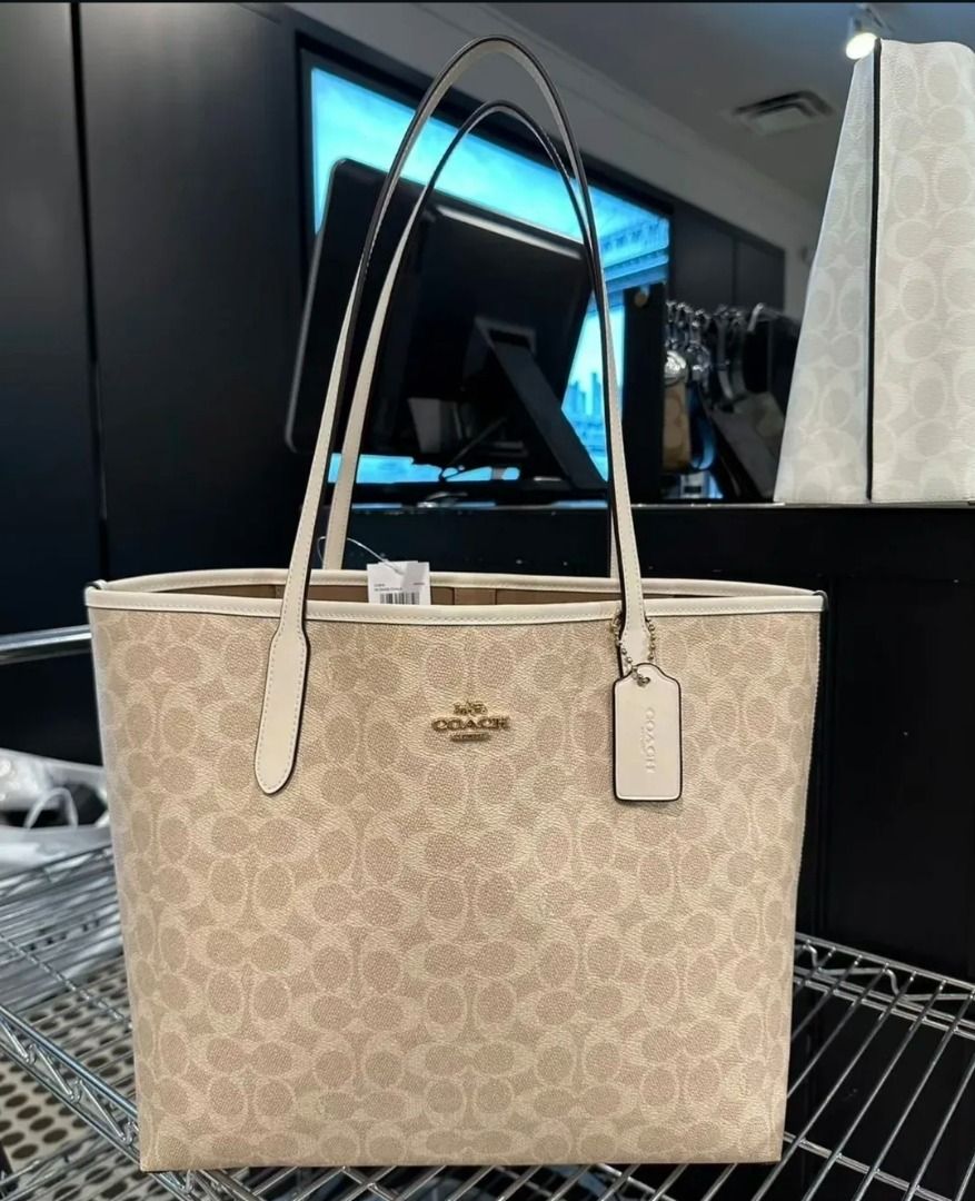 Coach CV976 City Tote Bag in Signature Coated Canvas and Smooth Leather ...