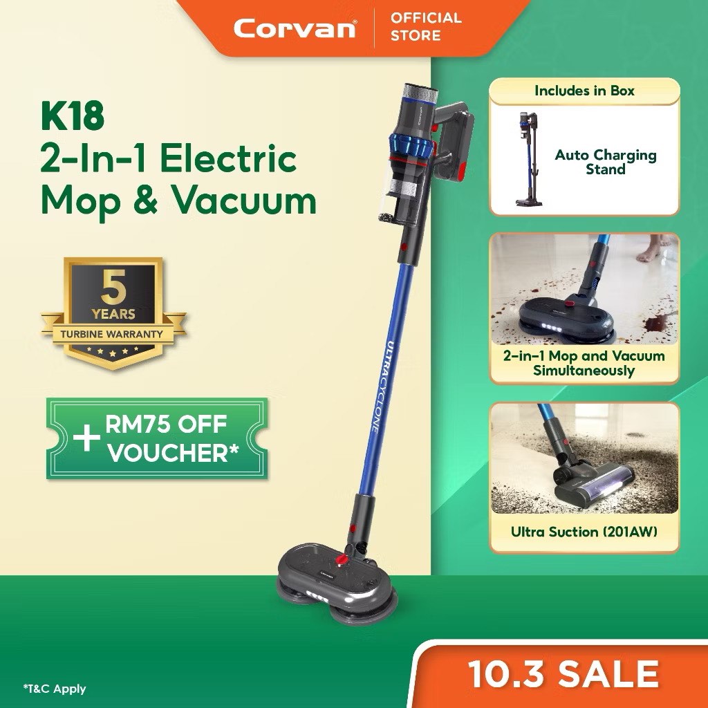 Corvan K18 2-in-1 Cordless Vacuum Cleaner & Cordless Mop, TV & Home ...
