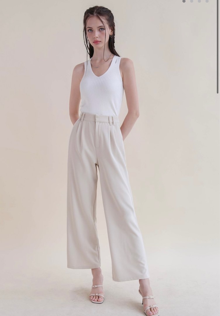 DAN DOUBLE LOOP PALAZZO PANTS STONE, Women's Fashion, Bottoms, Other Bottoms on Carousell