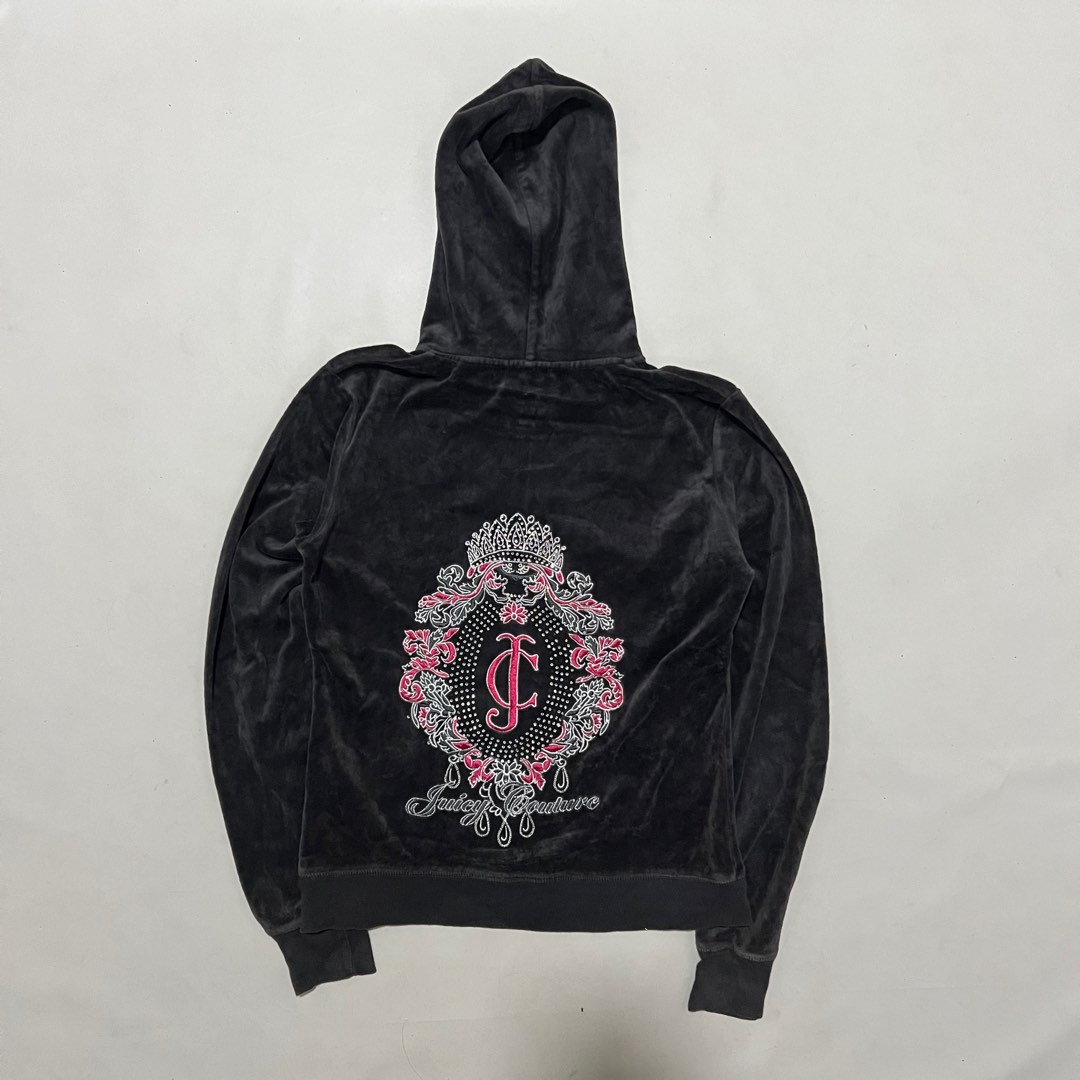 dark gray juicy couture JC velvet velour track jacket hoodie | y2k ...