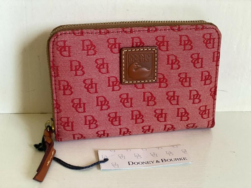 DOONEY & BOURKE SIGNATURE LOGO JACQUARD RED MEDIUM ZIP AROUND WALLET ...