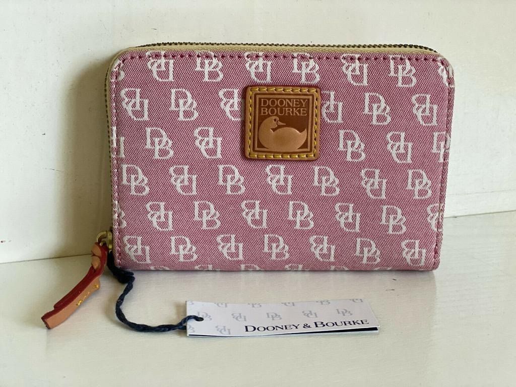DOONEY & BOURKE SIGNATURE LOGO JACQUARD PINK / RED MEDIUM ZIP AROUND ...