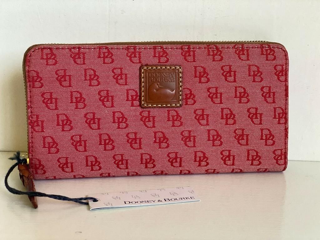 DOONEY & BOURKE SIGNATURE LOGO JACQUARD RED ZIP AROUND WALLET $138 ...