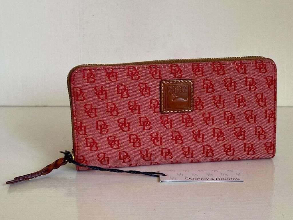 DOONEY & BOURKE SIGNATURE LOGO JACQUARD RED ZIP AROUND WALLET $138 ...